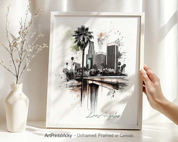 Los Angeles Drawing: Watercolor Wall Poster | ArtPrintsVicky